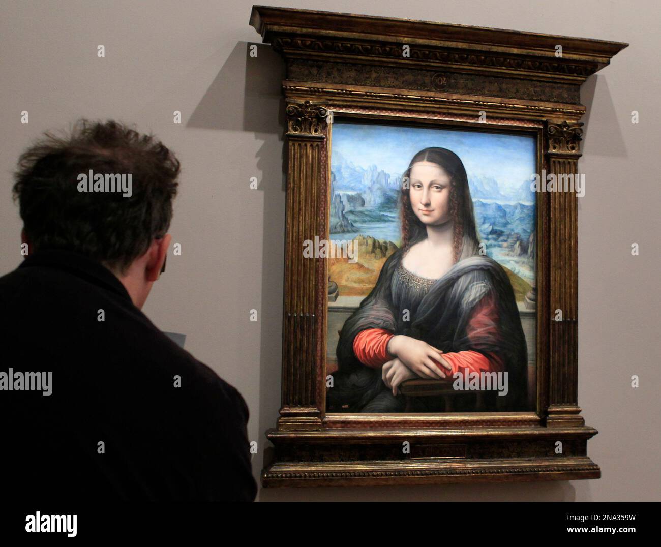 A man views the painting "Portrait of Lisa Gherardini del Giocondo ...