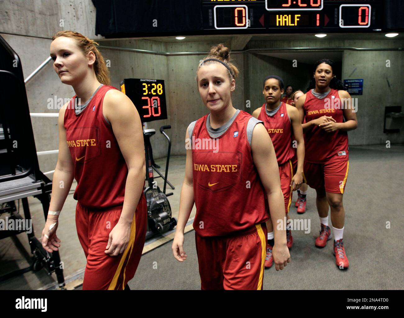 Iowa State forward Chelsea Poppens, left, and guard Lauren Mansfield ...