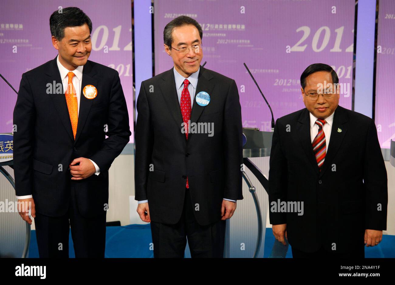 From left, former convener of Hong Kong's Executive Council, Leung Chun-ying, former Hong Kong ...