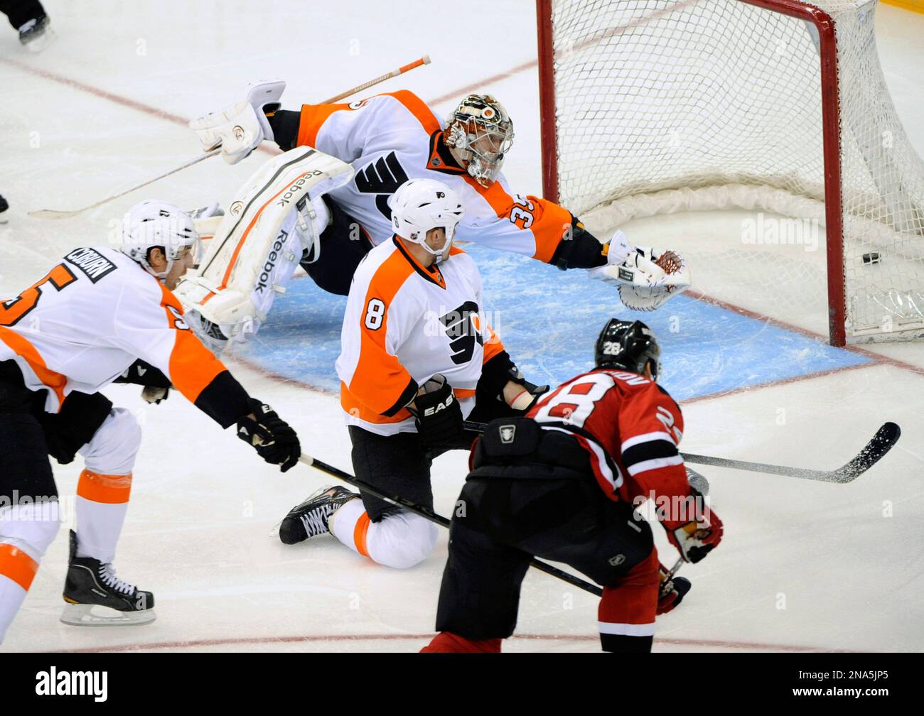New Jersey Devils' Anton Volchenkov (28), of Russia, scores a goal ...
