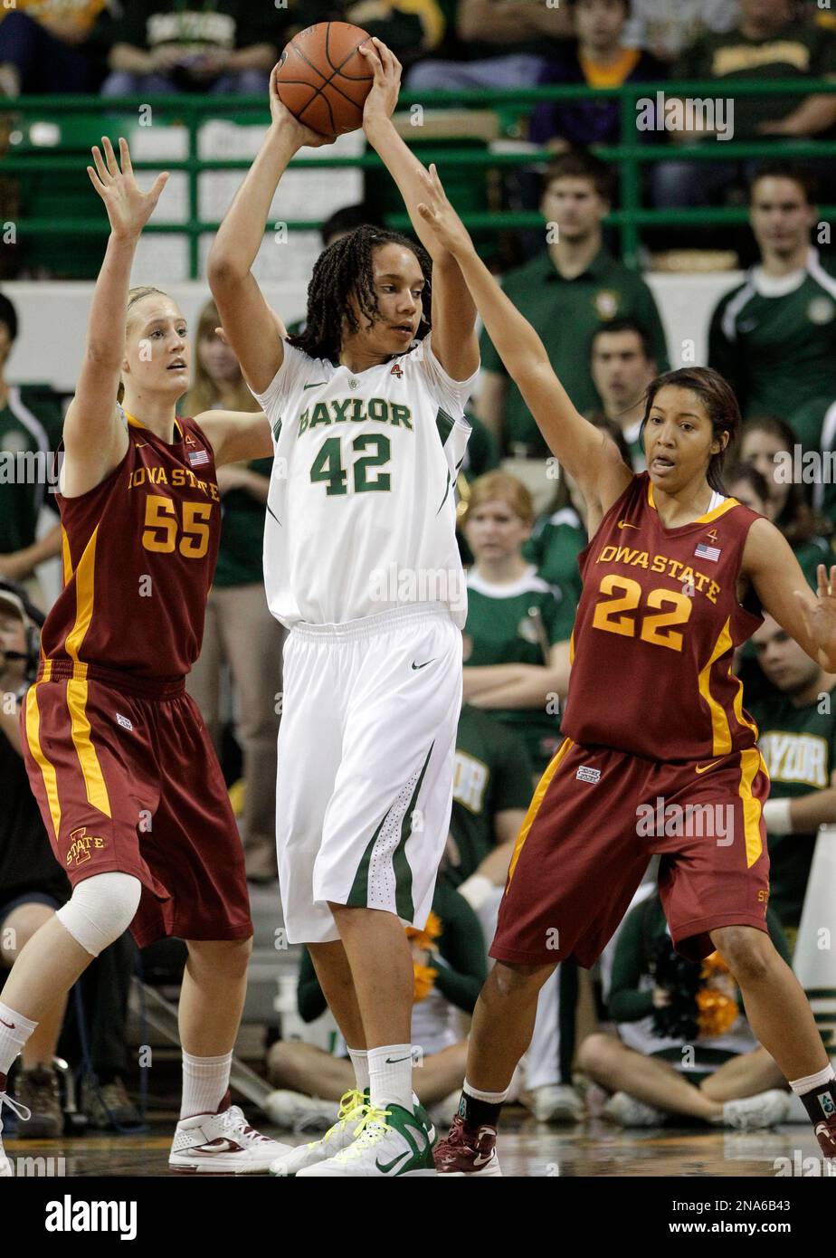 Baylor center Brittney Griner (42) holds the ball above Iowa State ...