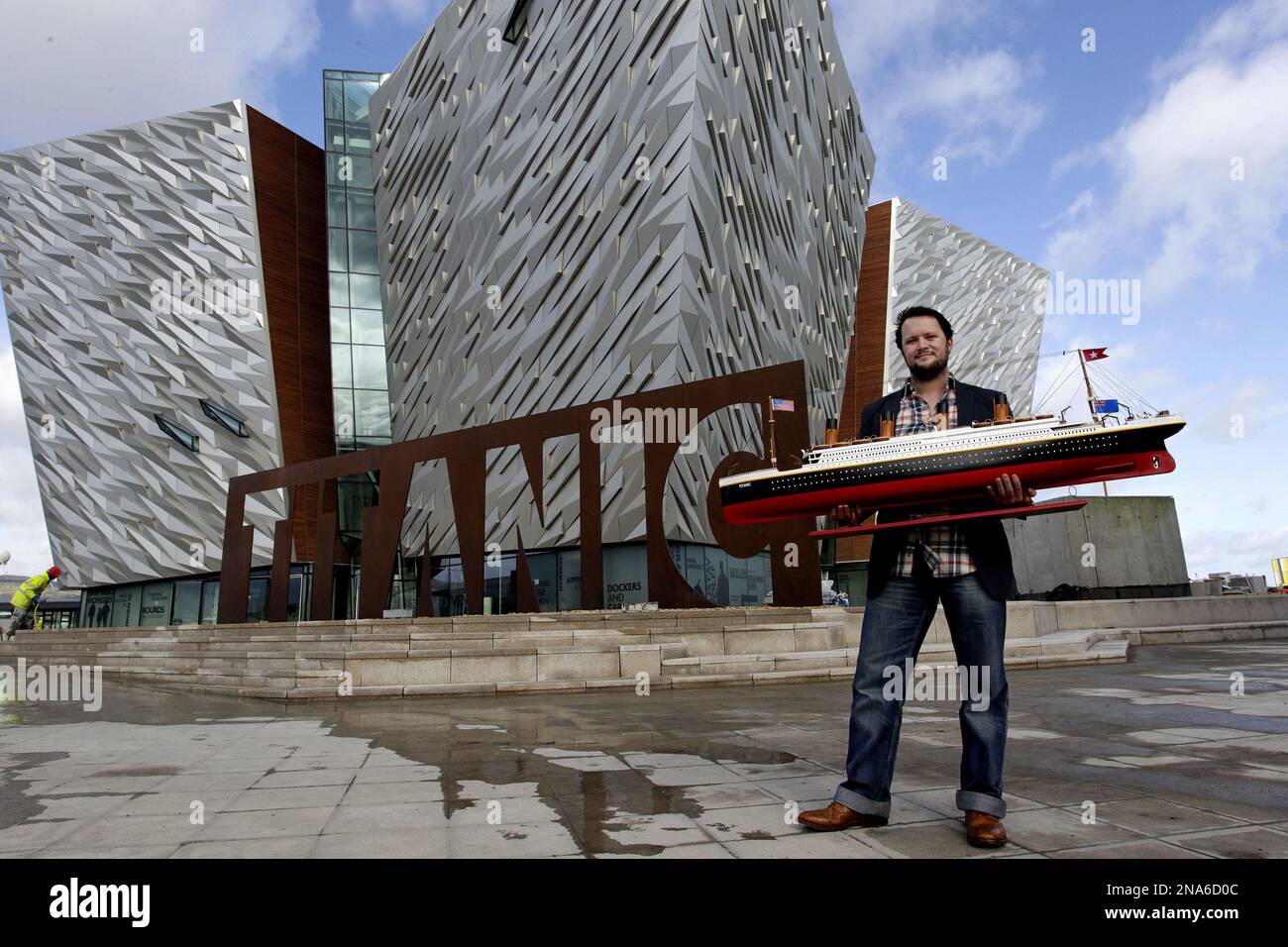 Justin Lowry holds his model of the Titanic which will be one of many ...