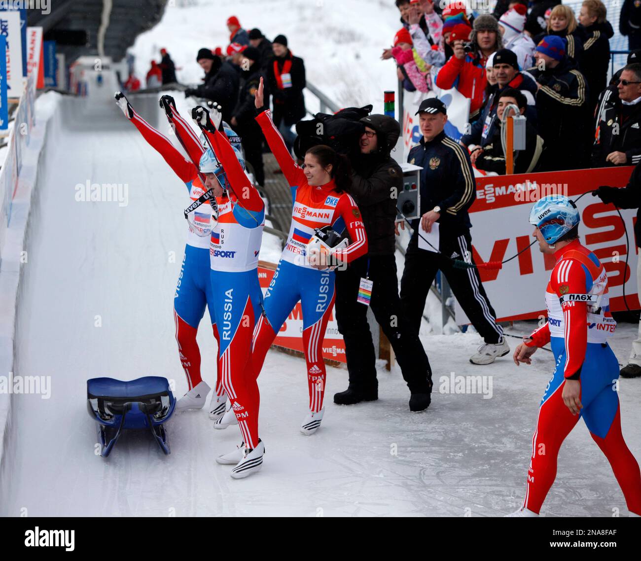 Russia's team, from the left: Vladimir Makhnutin, Vladislav Yuzhakov ...