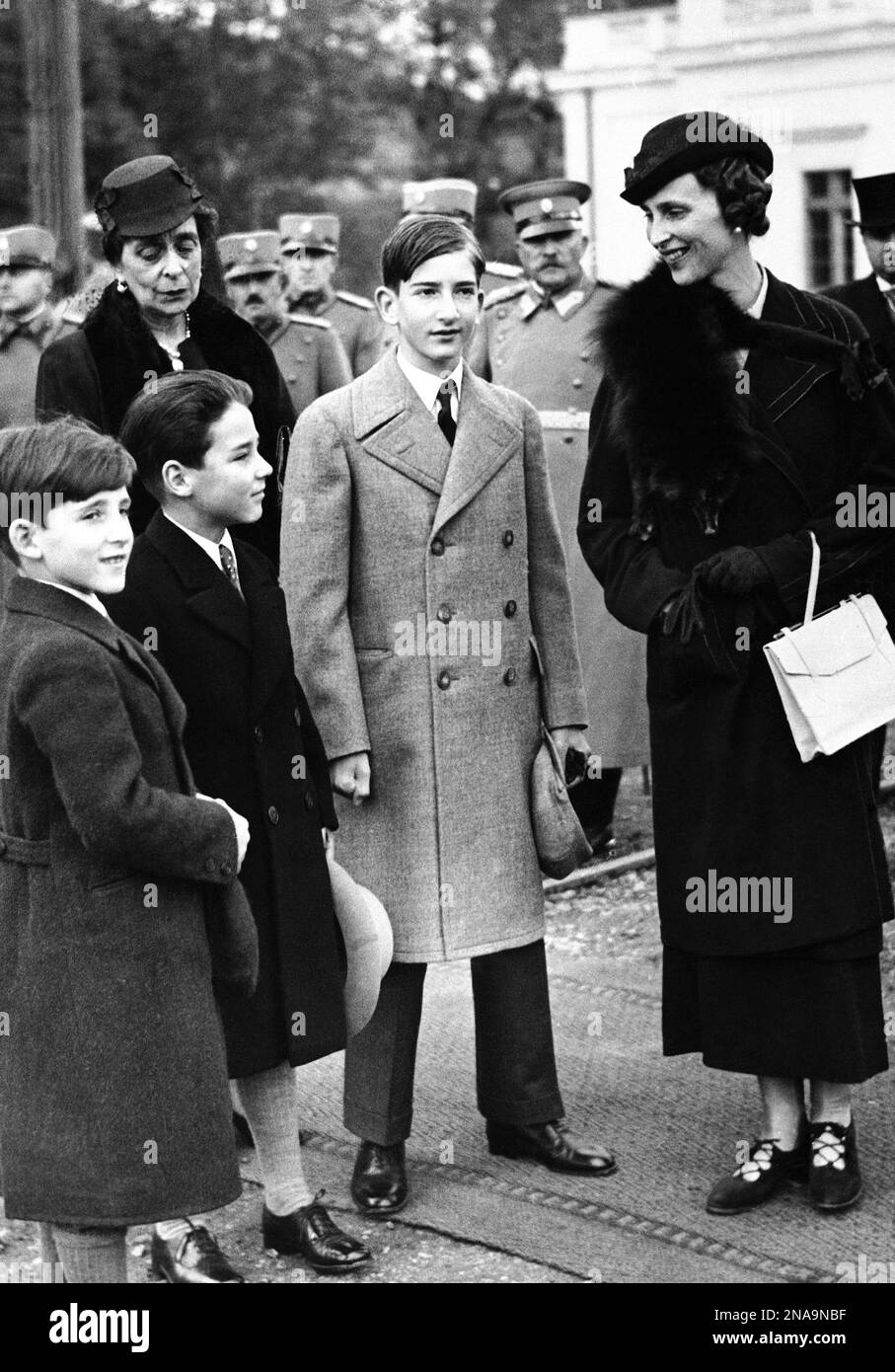 Young King Peter II of Yugoslavia, centre, with his two little brothers ...