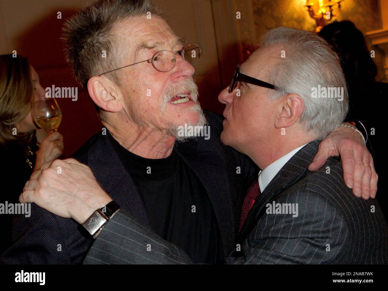 British actor John Hurt and U.S director Martin Scorsese, right, hug ...