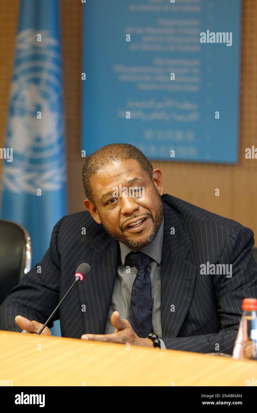 Oscar-winning US actor Forest Whitaker addresses reporters during a ...