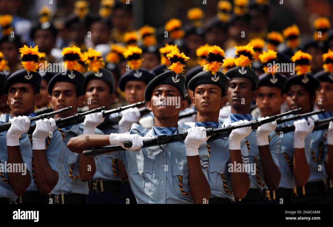 Sri Lankan members of the National Cadet Corps march during a parade ...