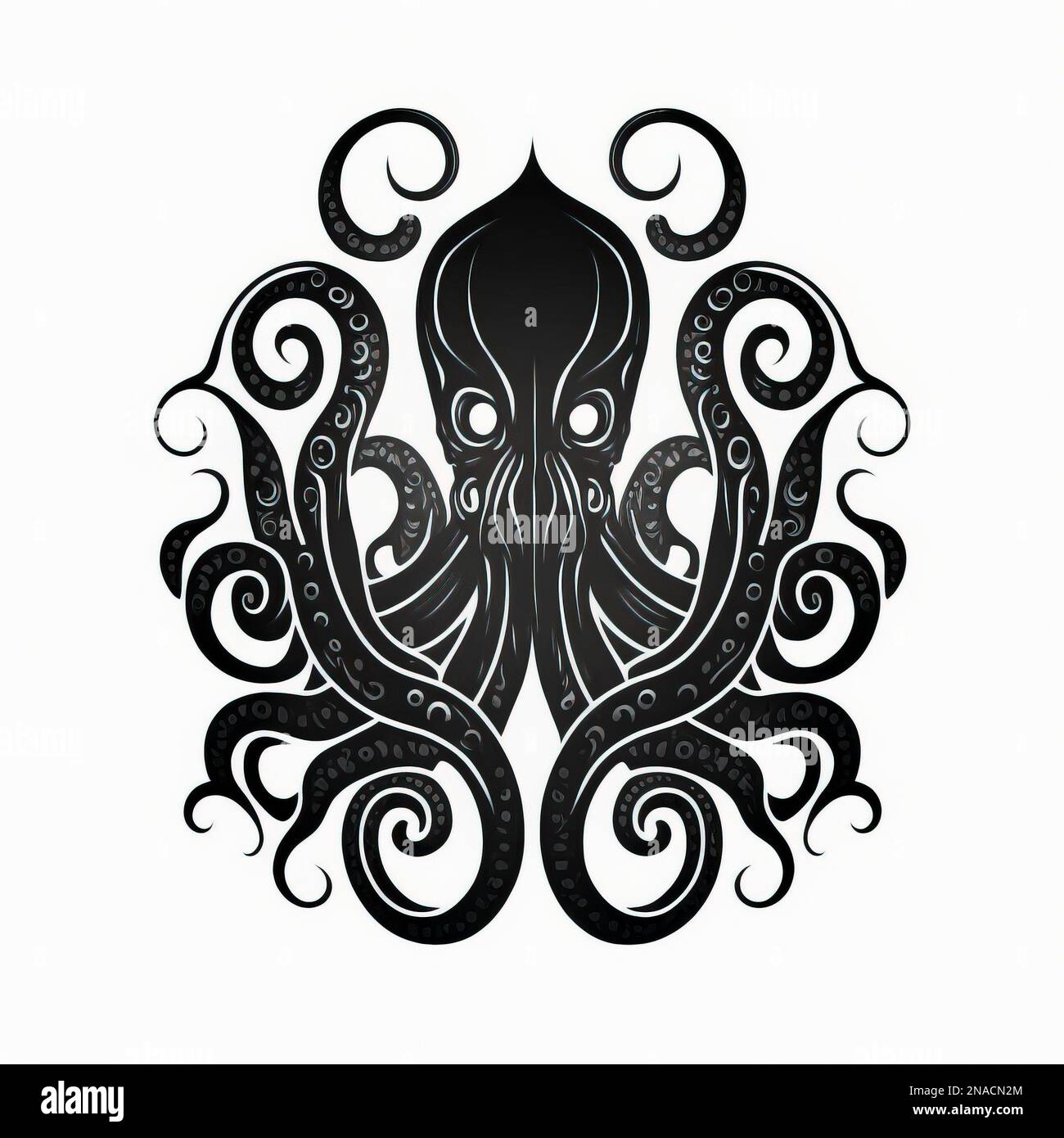 oktopus-Tattoo-Skizze auf weißem Hintergrund. Schwarze Tinte und ...