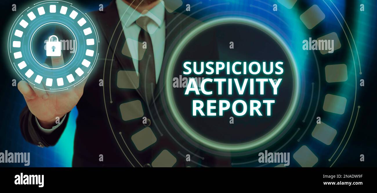 Handschriftlicher Text für Suspicious Activity Report, Business Concept ...