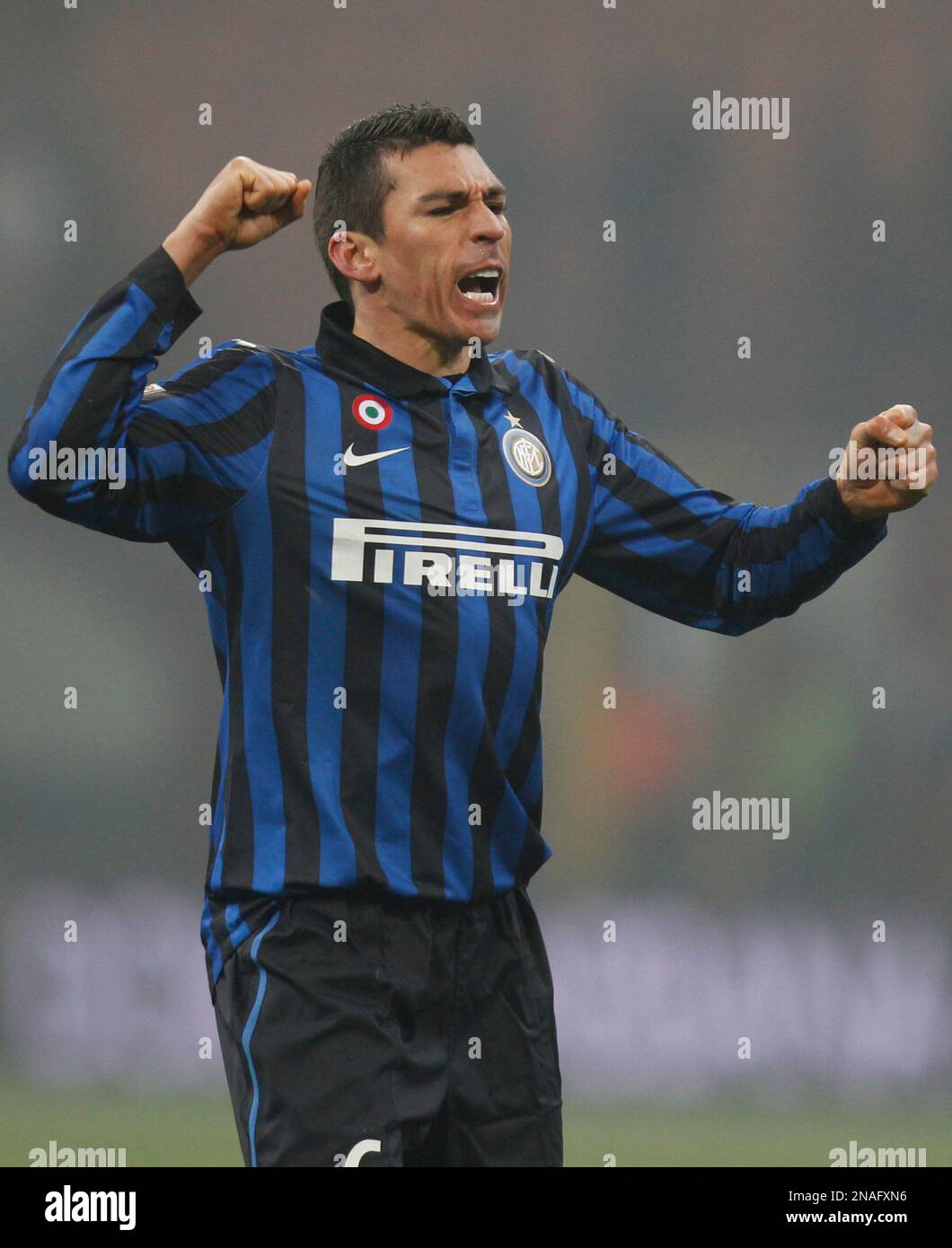 Inter Milan Brazilian defender Lucio celebrates at the end of a Serie A ...