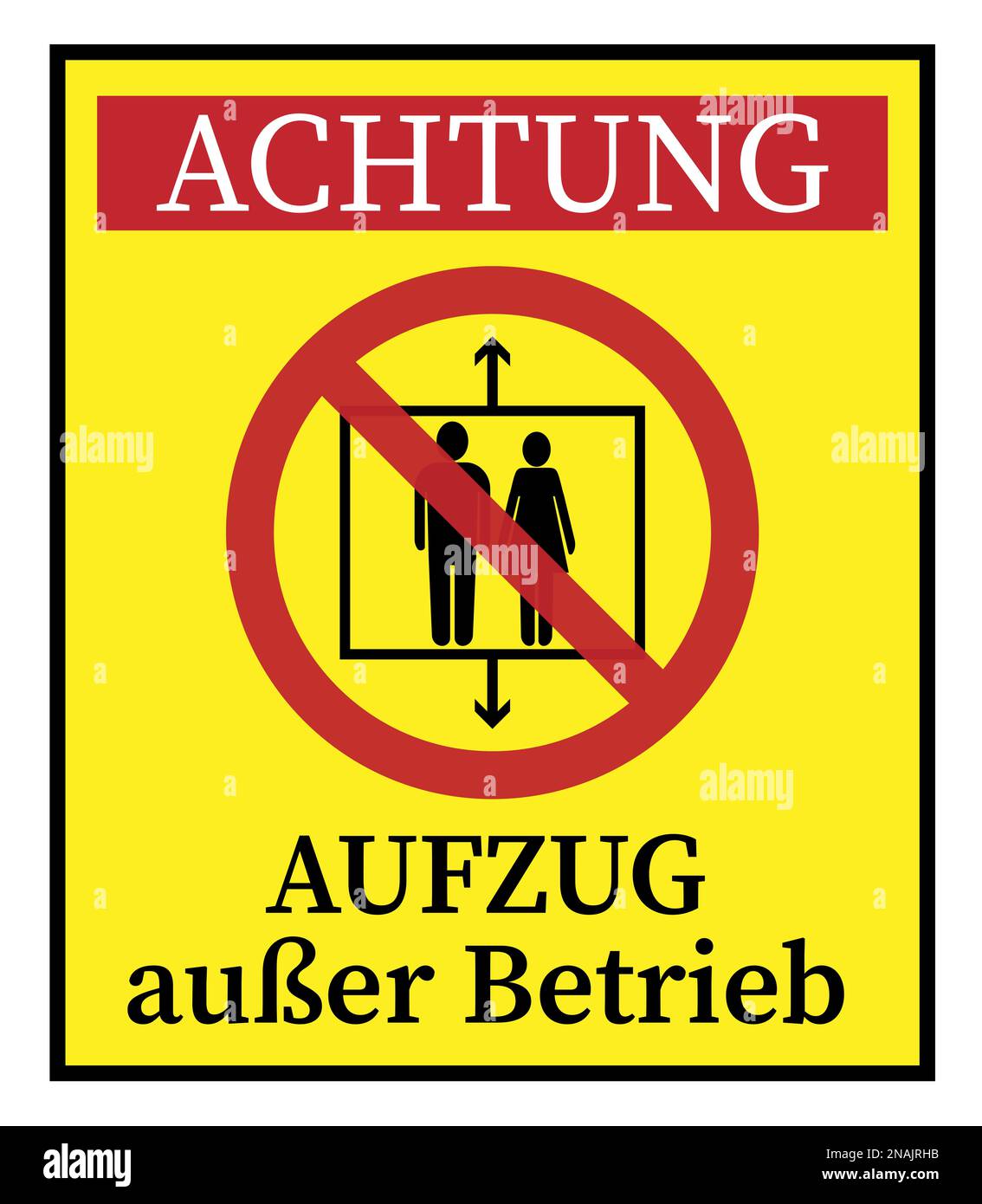 Gelbes Schild mit Warnsymbol und deutschem Text für AUFMERKSAMKEIT ...