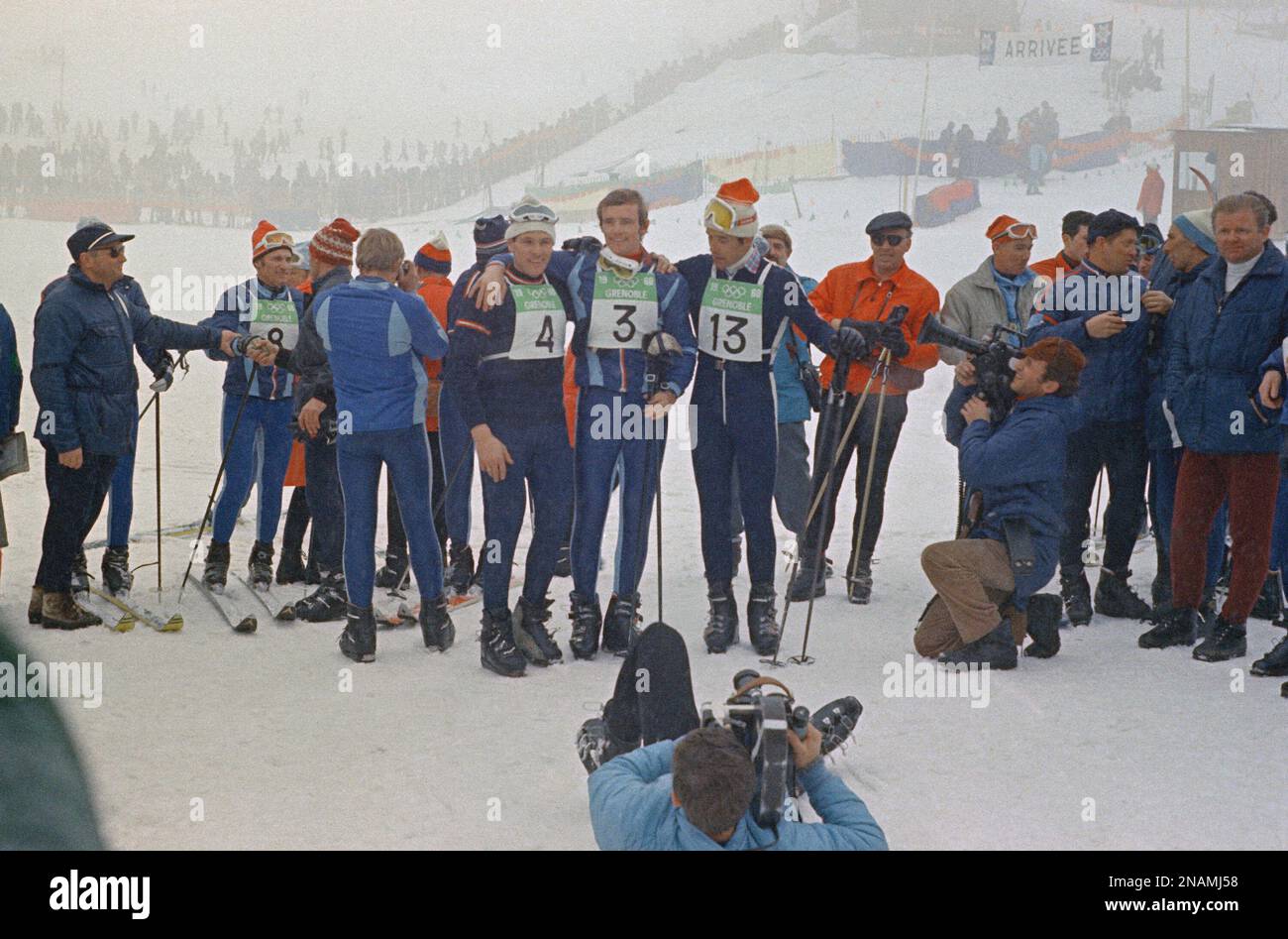 Men’s special slalom winners from left to right are: Heinrich Messner ...
