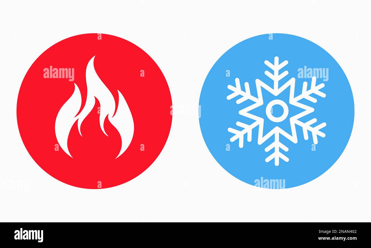 Symbol für heiß und kalt. Feuer und Schneeflockenschild. Taste für ...