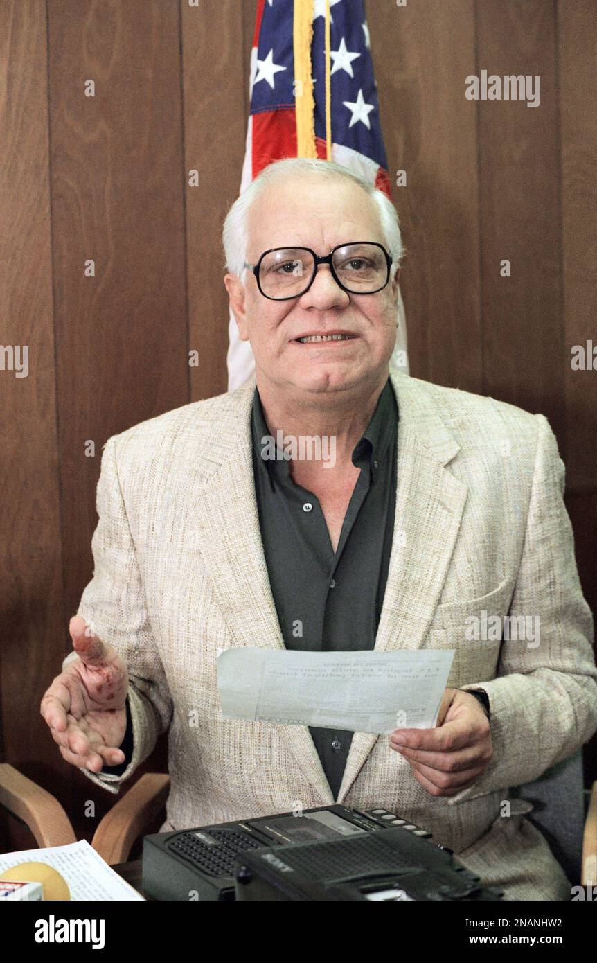 Nicaraguan Contra leader Adolfo Calero gestures during a Miami news ...
