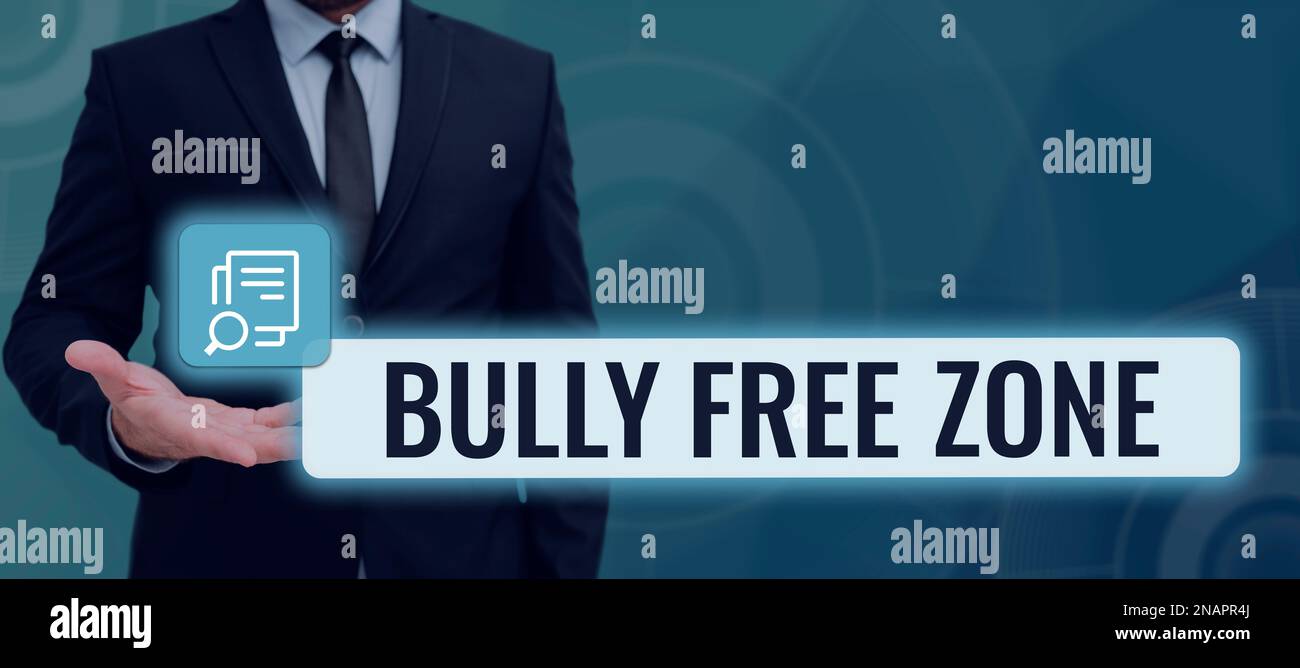 Schreiben mit Textanzeige „Bully Free Zone“. Das Wort Schreiben mit Textanzeige „Bully Free Zone“. Das Wort