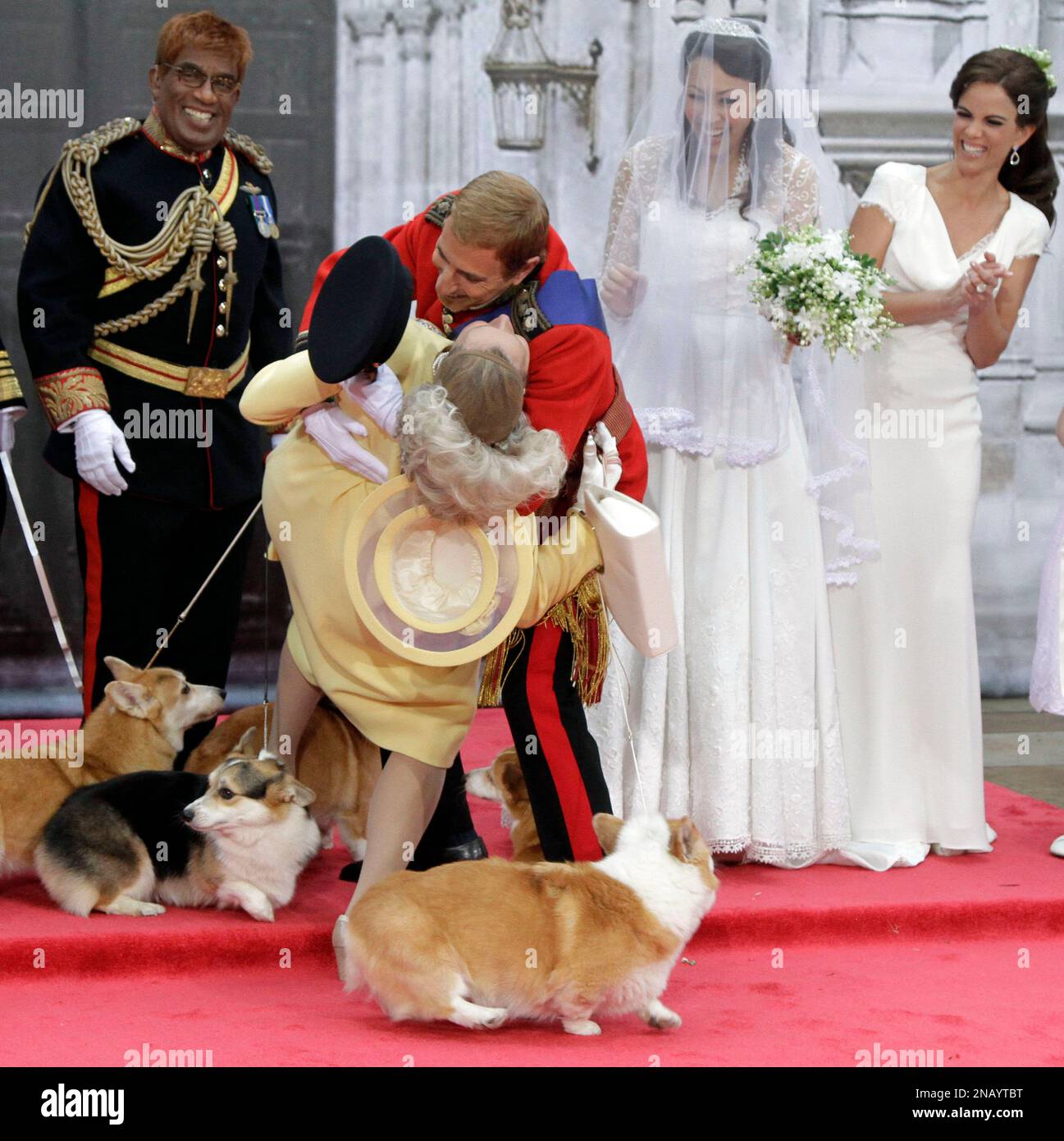 Co-hosts, from left, Al Roker as Prince Harry; Meredith Vieira as Queen ...
