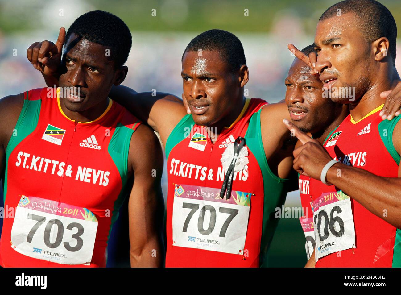 Saint Kitts and Nevis's athletes, from left to right, Antoine Adams ...