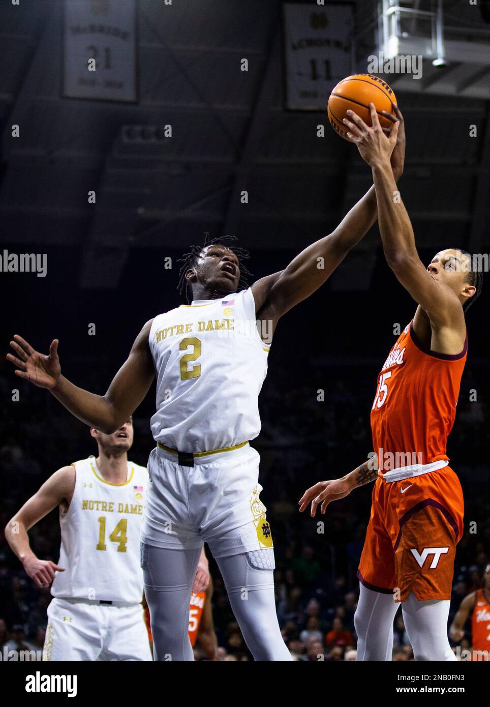Notre Dame's Ven-Allen Lubin (2) and Virginia Tech's Lynn Kidd (15 ...