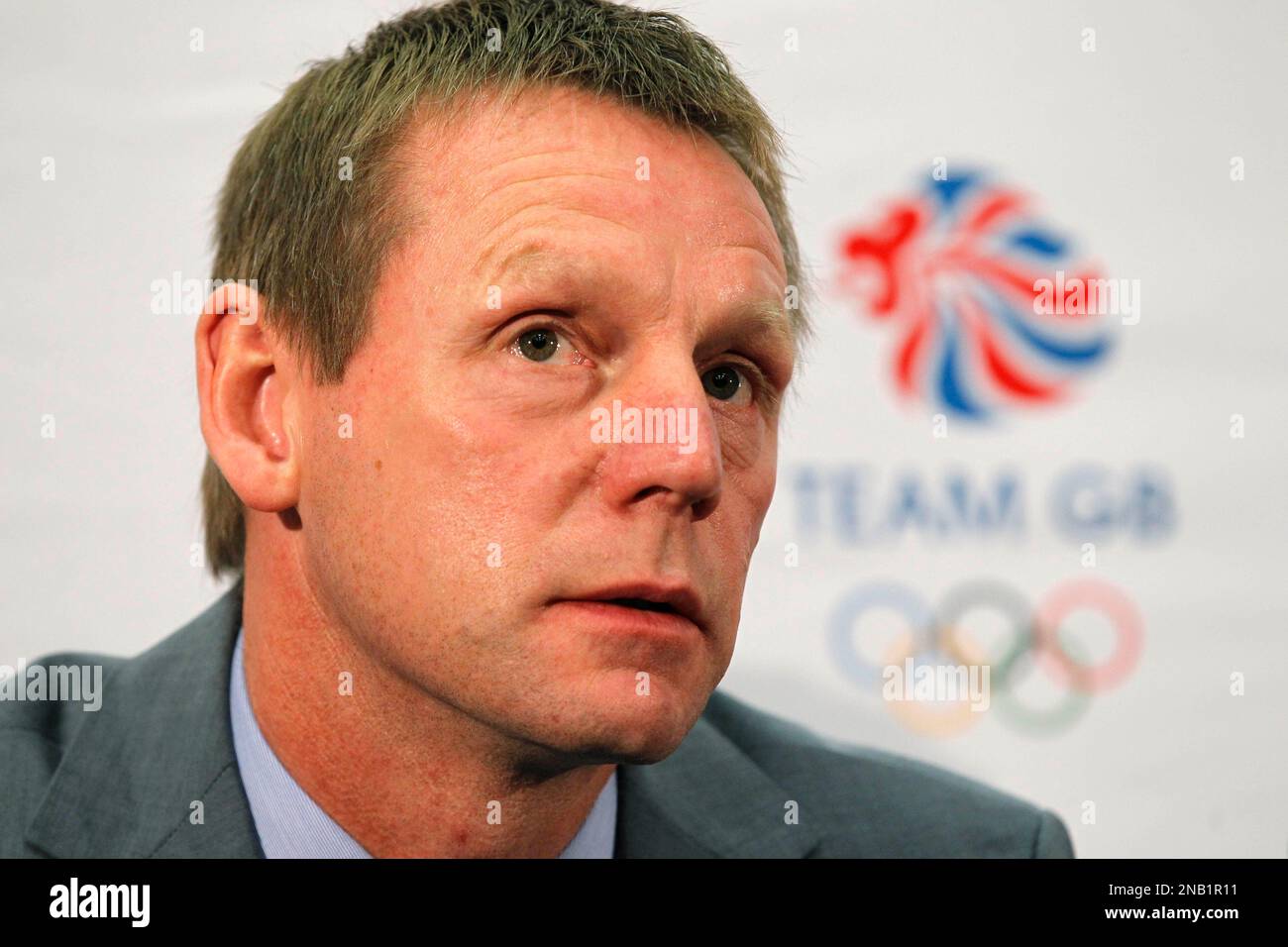 Team GB men's soccer head coach Stuart Pearce, speaks during a press ...