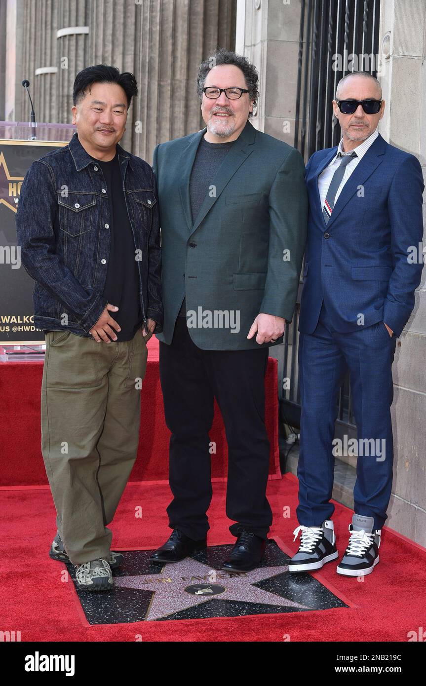 Roy Choi, from left, Jon Favreau and Robert Downey Jr.Writer, attend a ...