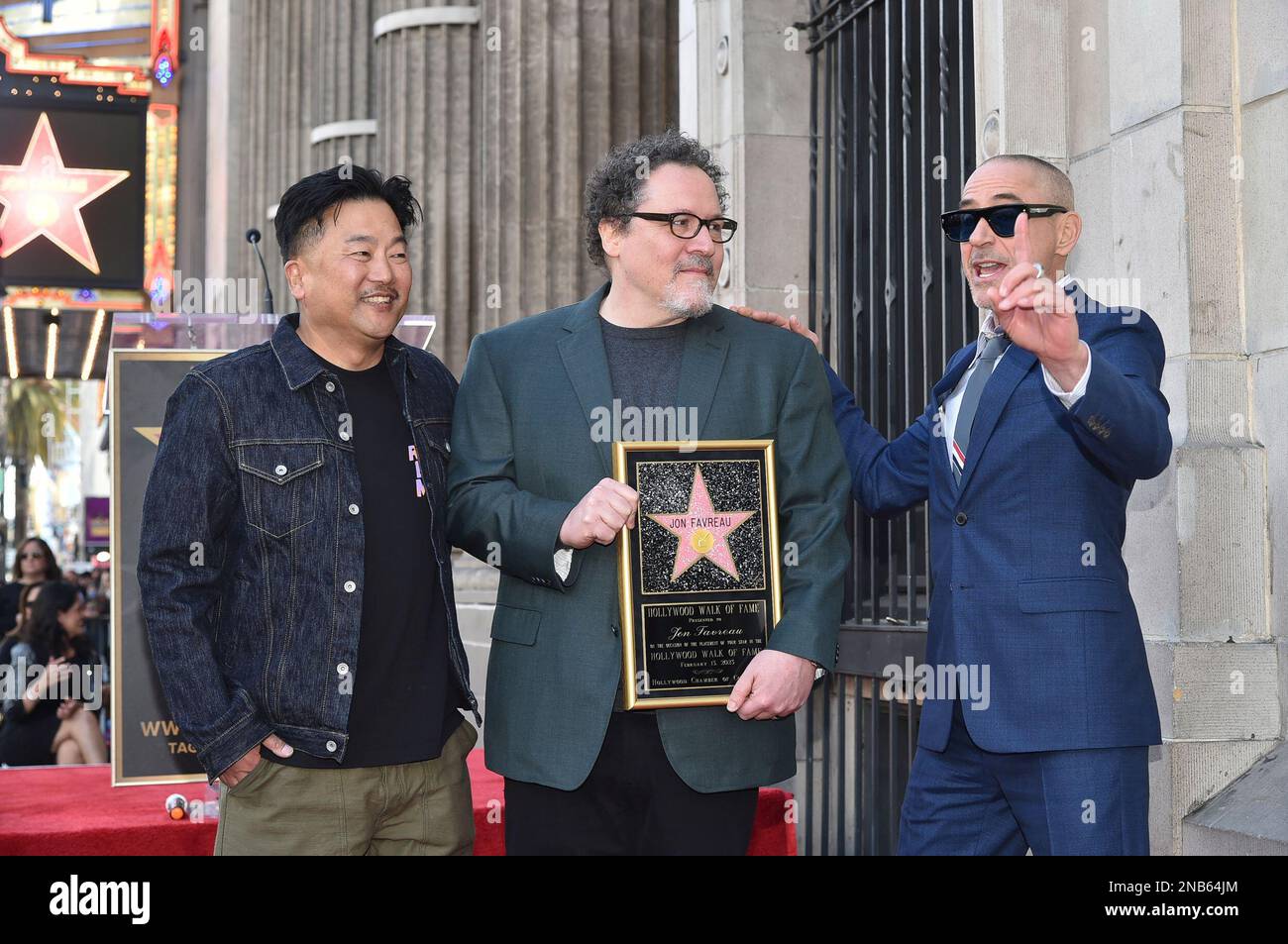 Roy Choi, from left, Jon Favreau and Robert Downey Jr.Writer, attend a ...