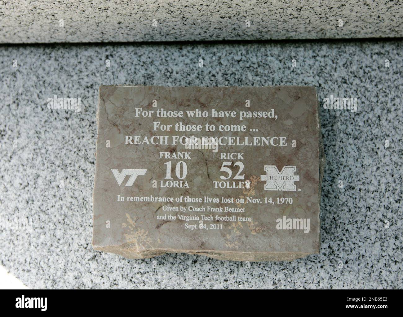 A memorial stone placed by Virginia Tech football coach Frank Beamer is ...