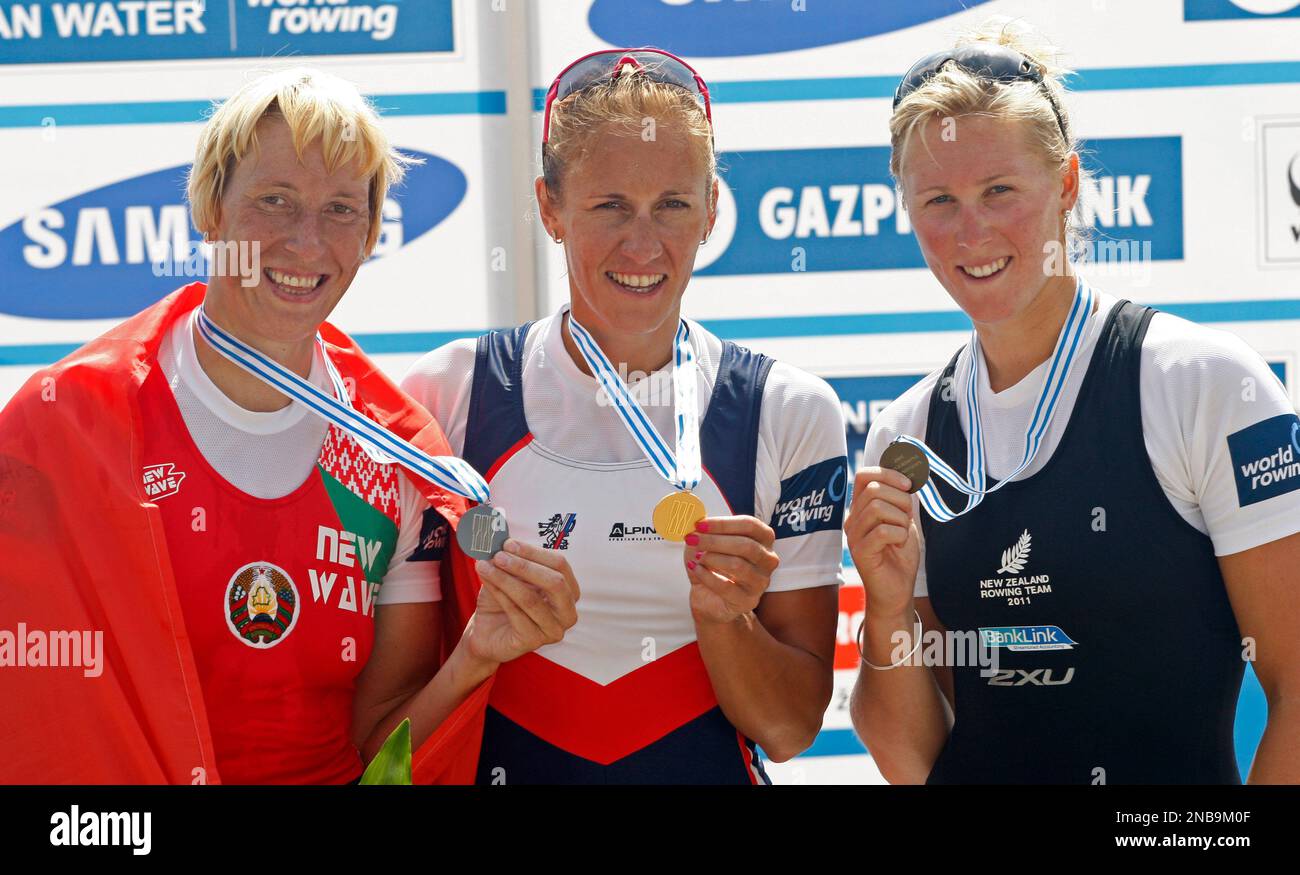 Second placed Ekaterina Karsten of Belarus, left, winner Mirka Knapkova ...