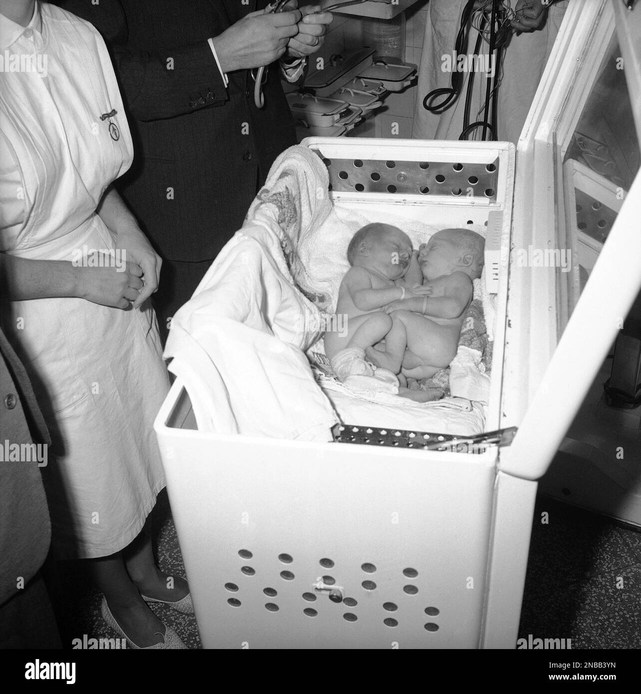 Siamese twin boys, born on November 5, lie in an incubator at the Meyer ...