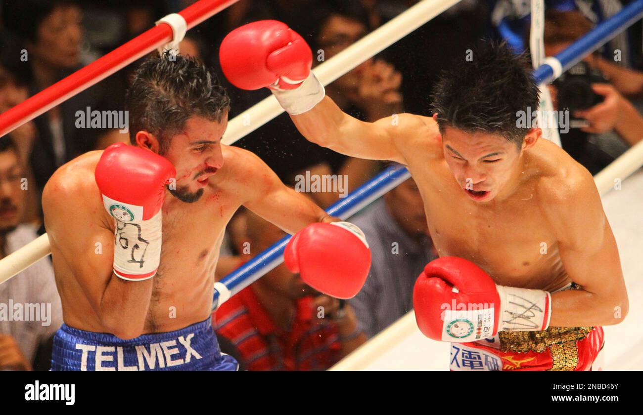 WBC minimumweight champion Kazuto Ioka of Japan, right, exchanges ...