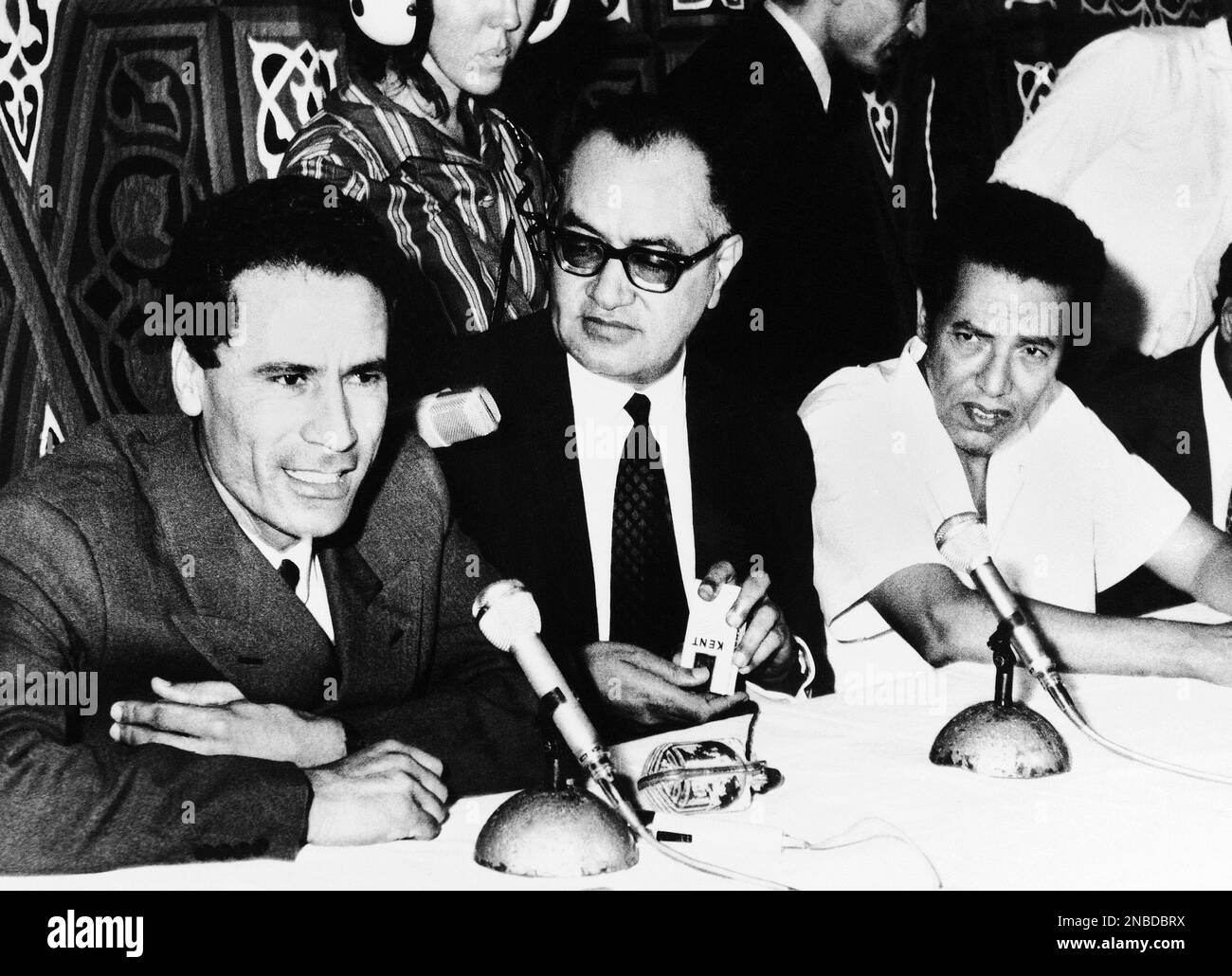 Libyan leader Col. Muammar Muhammad al-Gaddafi, left, during press ...