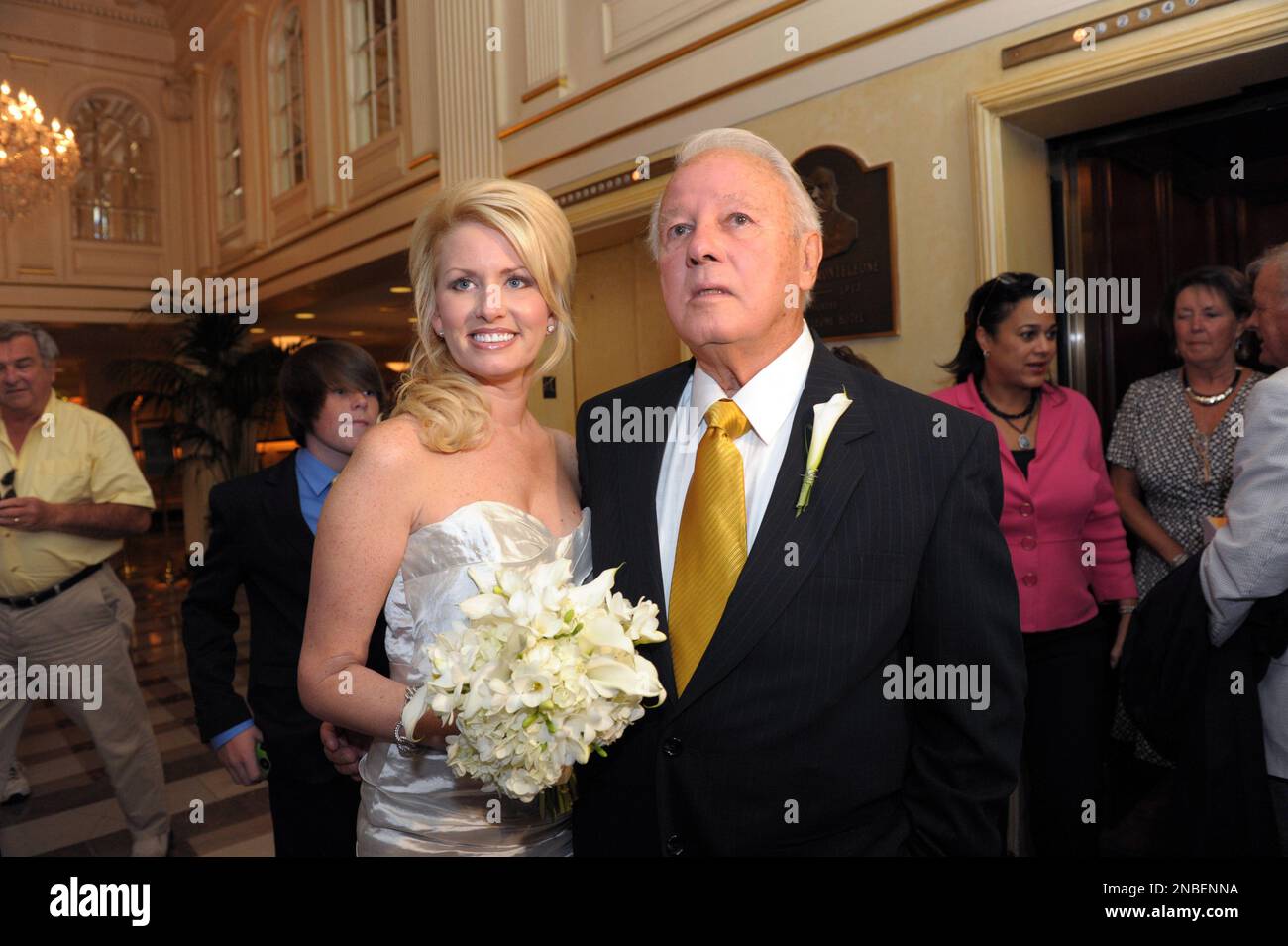 Trina Grimes Scott and former Governor Edwin Edwards greet the media after getting married in ...