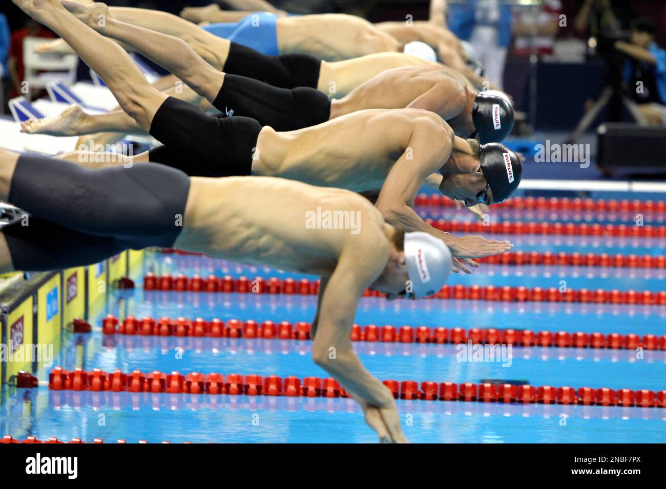 U.S. Michael Phelps, second from bottom, and compatriot Ryan Lochte ...