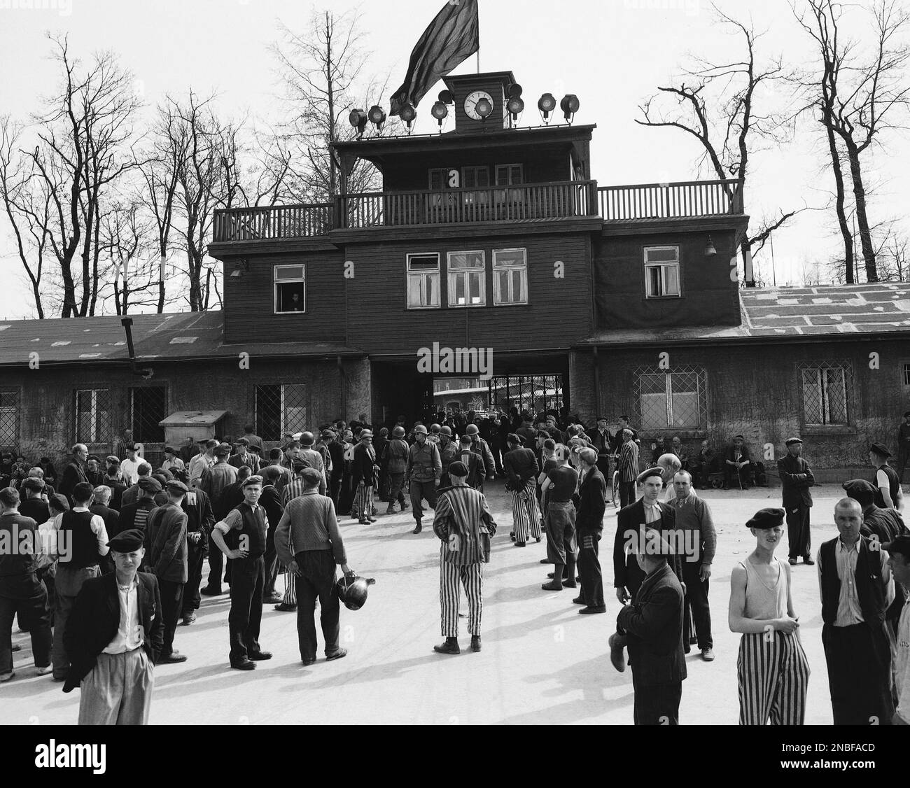 The tower guarding the entrance to Buchenwald concentration camp in ...