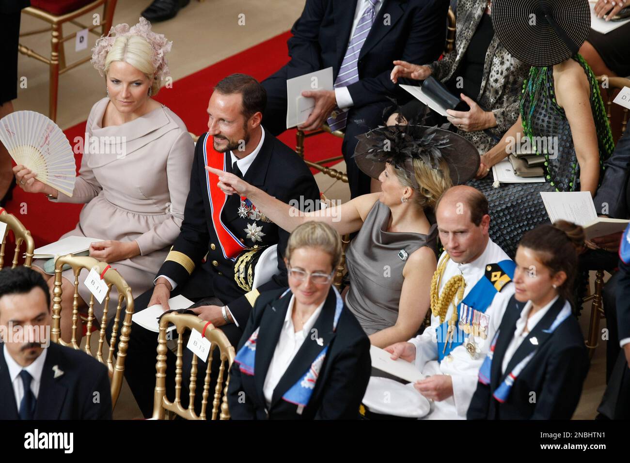 Norway's Crown Prince Haakon, second left, and his wife Crown Princess ...