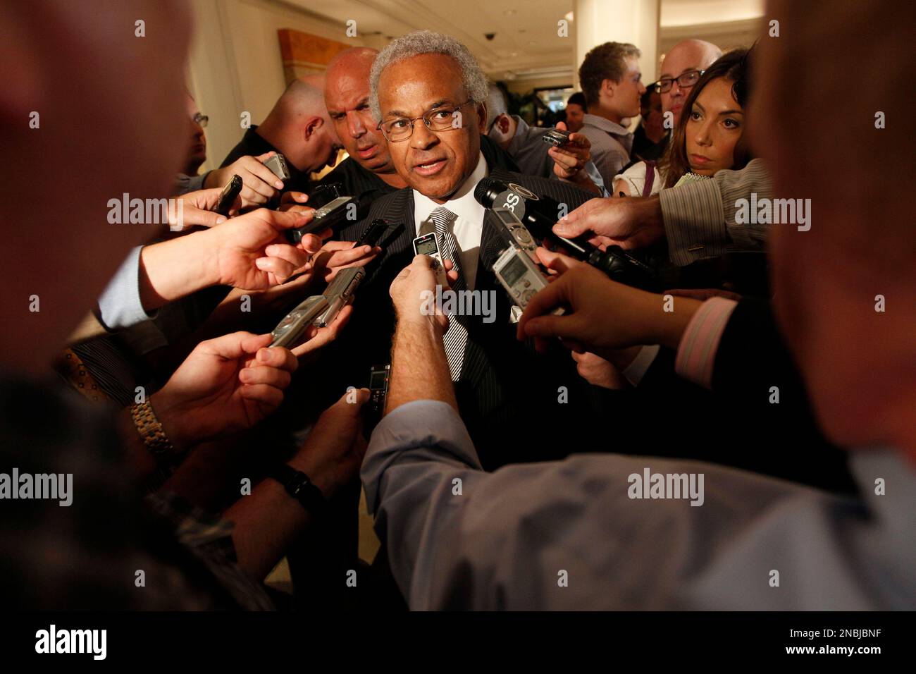 NBA union chief Billy Hunter speaks to reporters after a meeting with ...