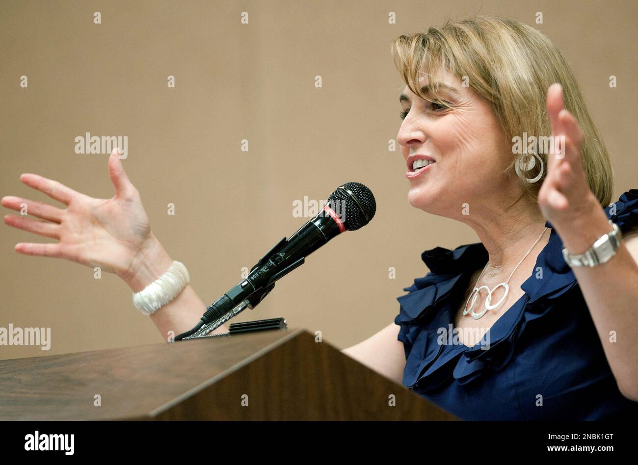 Nevada state treasurer Kate Marshall addresses Democrats during a ...