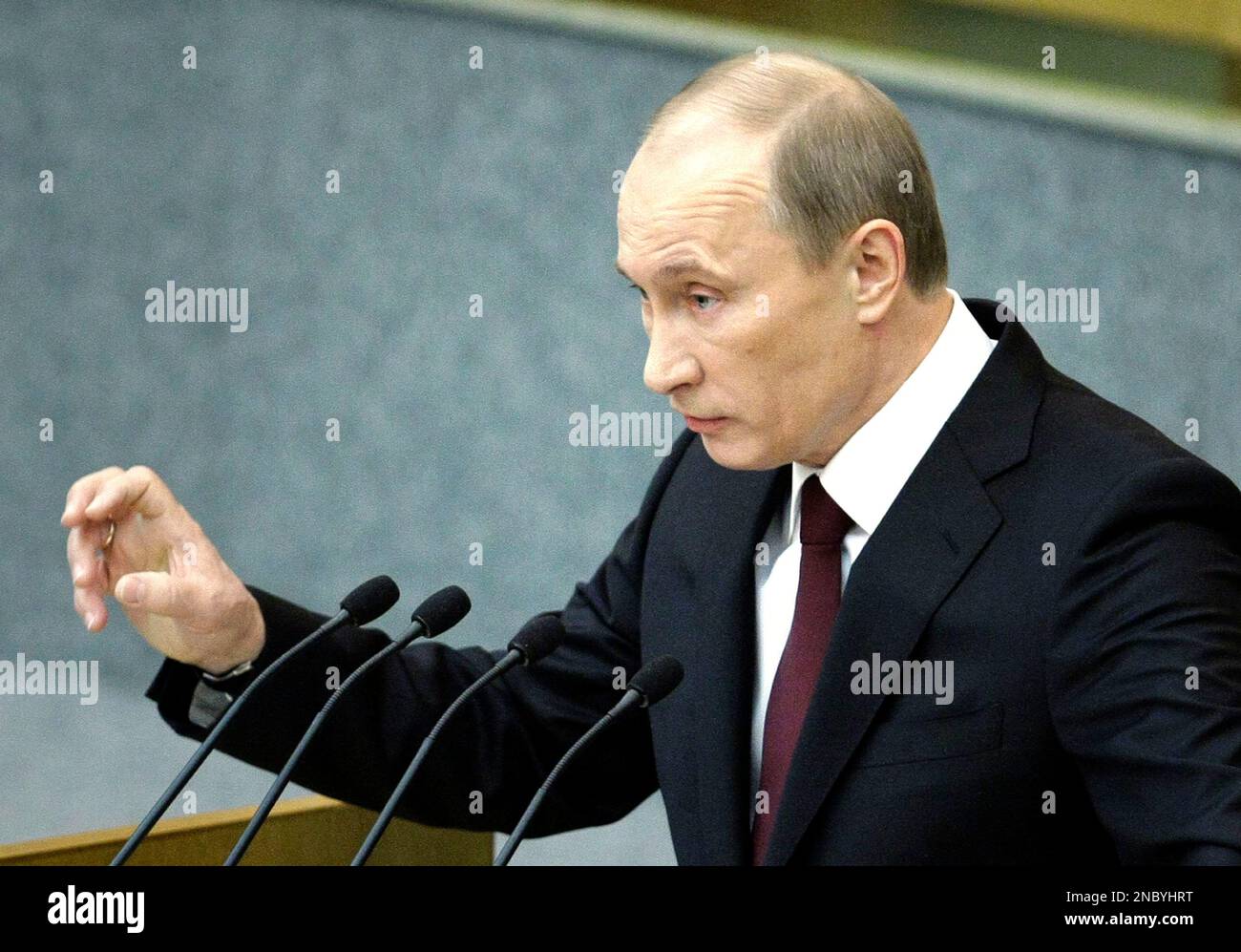 Russian Prime Minister Vladimir Putin addresses the State Duma, the ...