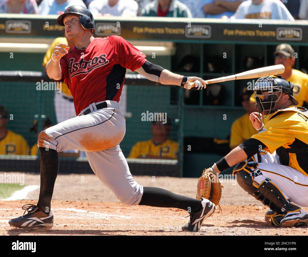 Houston Astros' Hunter Pence follows through on a solo-home run off ...
