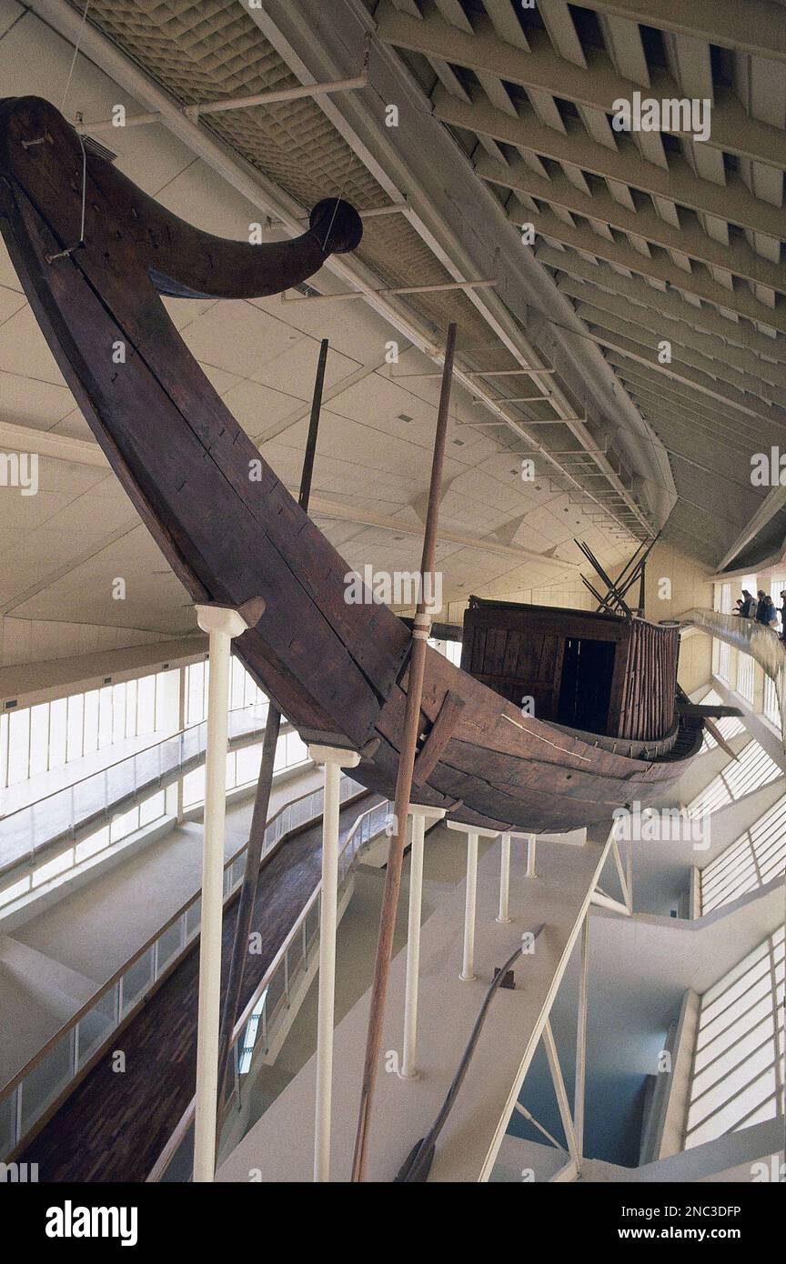 The 4,500 year old solar boat inside the Solar Boat Museum newly opened ...