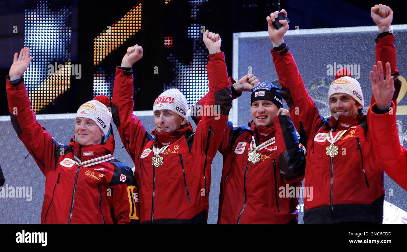 Austria's David Kreiner, from left, Mario Stecher, Bernhard Gruber and ...