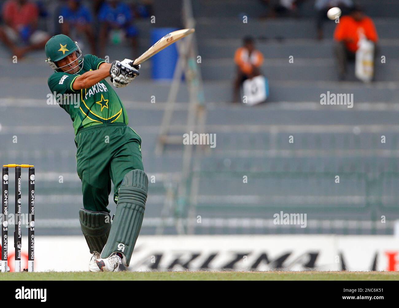 Pakistan's batsman Younis Khan plays a shot off Canada's bowler Harvir ...