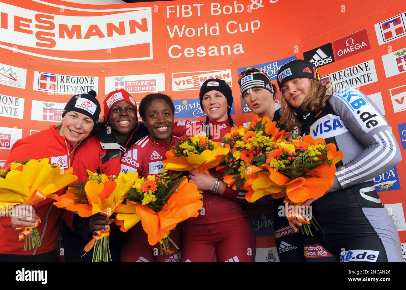 Canada's Shelly-Ann Brown, third from left, and her teammate Helen ...
