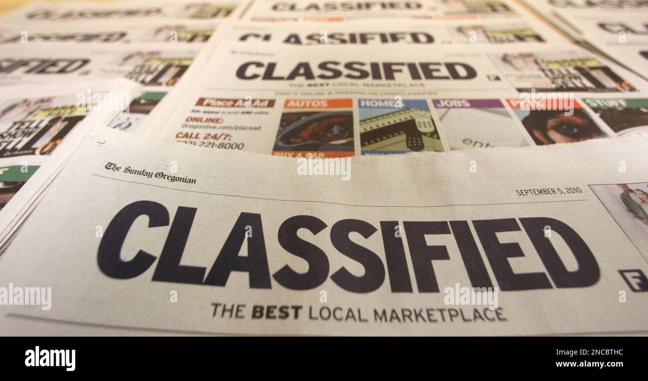 FILE - In this Sept. 7, 2010 file photograph, newspaper classified ...