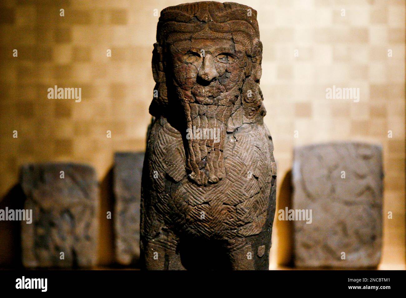 The reconstructed 'Scorpion Bird Man' sculpture is on display at the ...