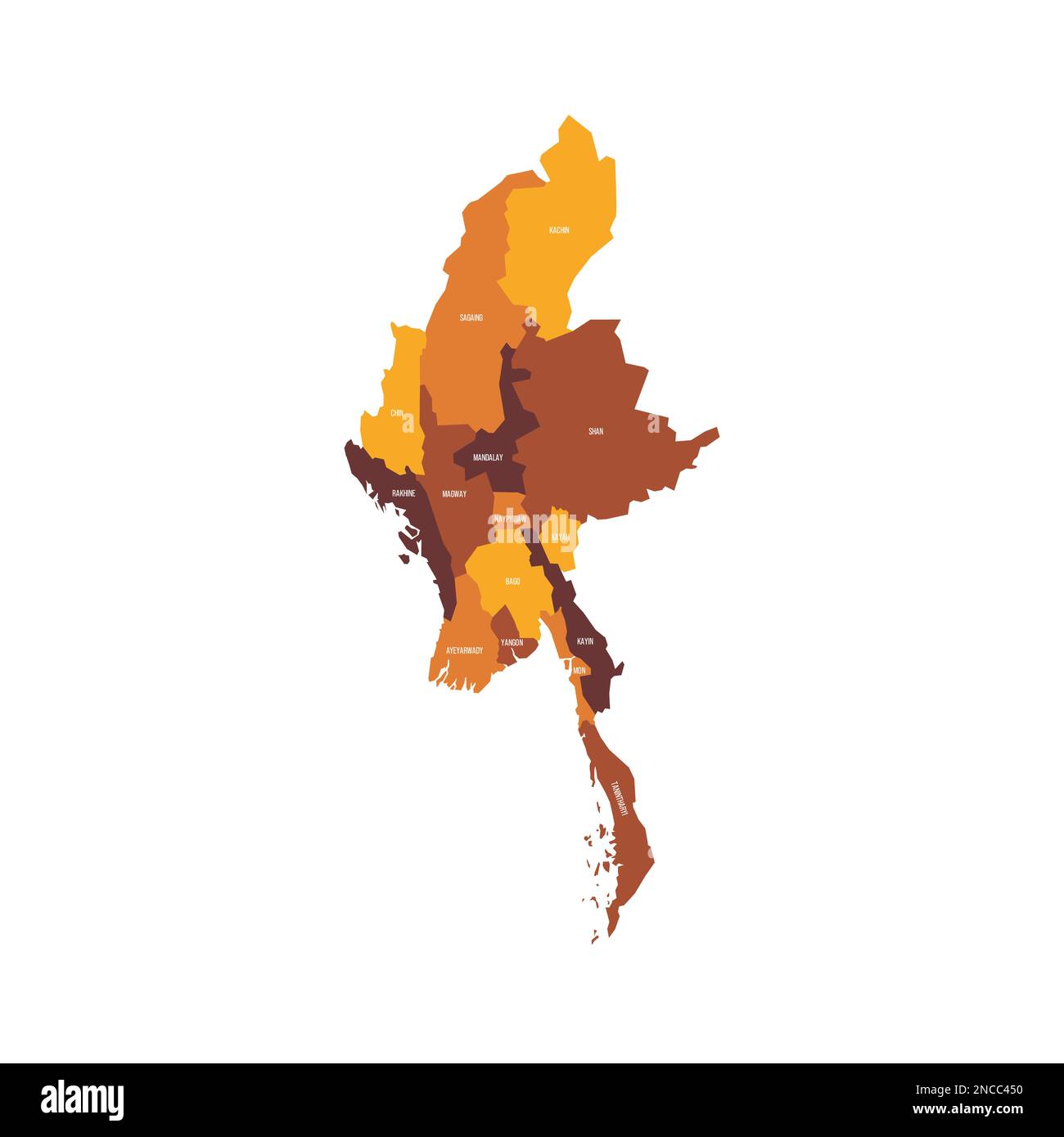 Politische Karte der Verwaltungseinheiten Myanmars - Staaten, Regionen ...
