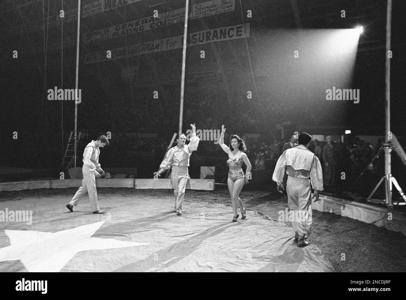 Karl Wallenda, left, and his daughter Jennie, acknowledge applause ...