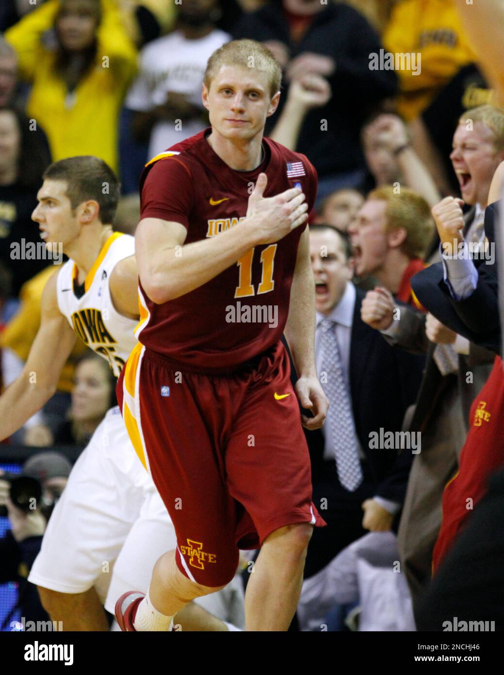Iowa State guard Scott Christopherson reacts after making a three-point ...