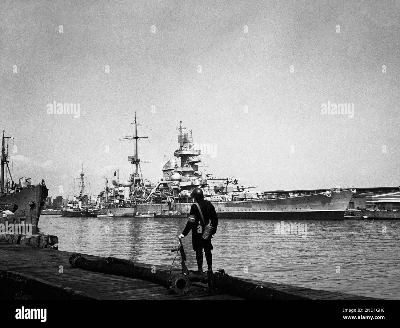 The Prinz Eugen, 10,000 ton German battleship, which together with a ...