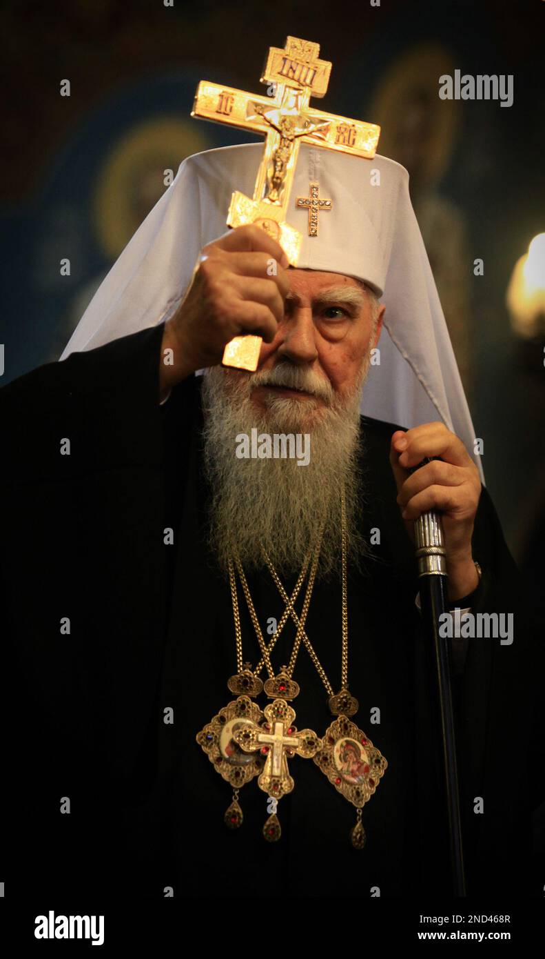 Bulgarian Patriarch Maxim, 95, blesses the pilgrims during a high mass ...