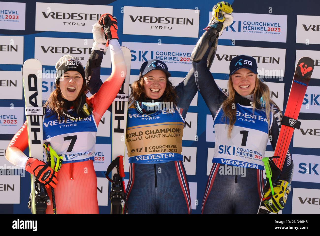 Frankreich. 15. Februar 2023. Das Podium nach dem parallelen Frauen ...